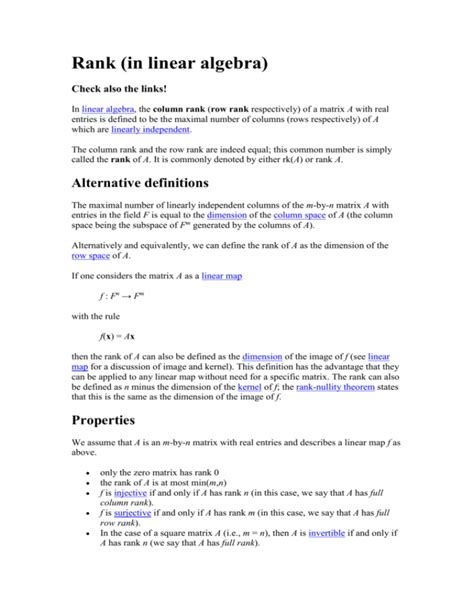 Rank Of A Matrix In Linear Algebra Definition And Computation