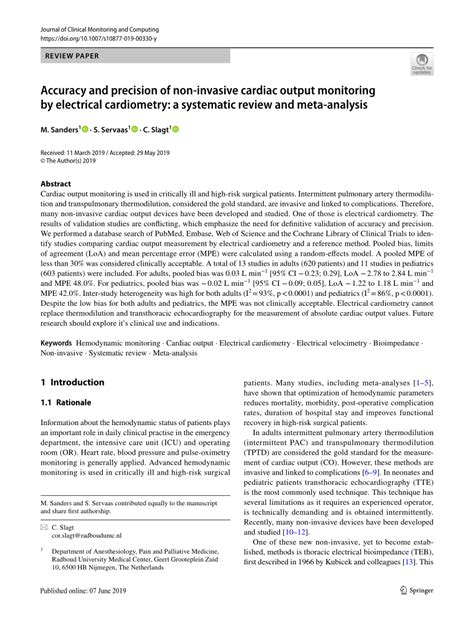 Pdf Accuracy And Precision Of Non Invasive Cardiac Output Monitoring By Electrical Cardiometry