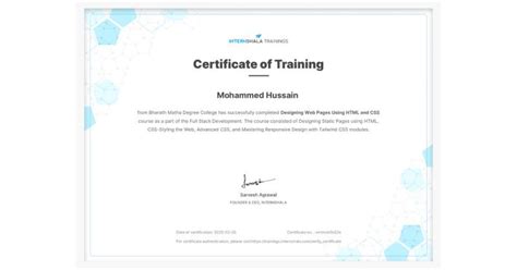 Successfully Completed The Designing Web Pages Using Html And Css