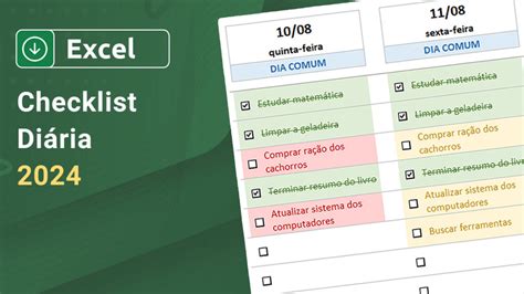 Checklist Semanal Em Excel Baixe Grátis
