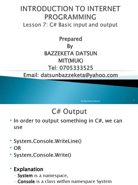lesson7 basic input output pdf c sharp programming language