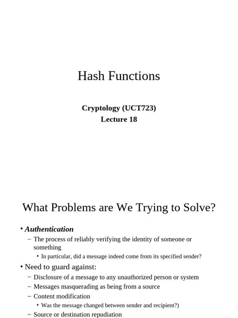 Lecture 18 Hash Functions Pdf Cryptography Encryption