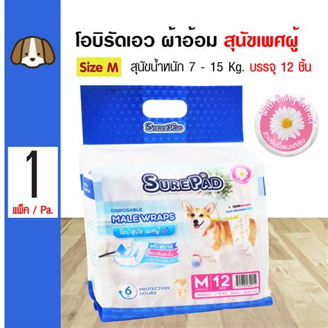 Surepad Male Wraps โอบิสุนัขเพศผู้ ผ้าอ้อมรัดเอว เก็บกลิ่นได้ดี Size M สุนัขเอว 36 51 ซม สำหรับ