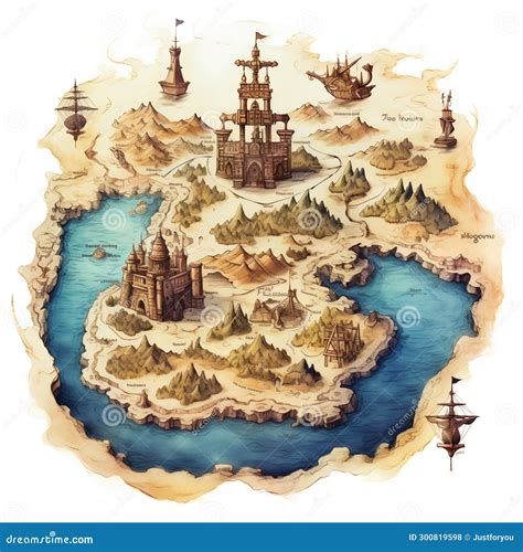 Ancient Nautical Map With Ships And Sea Monsters Generative Ai Stock Illustration