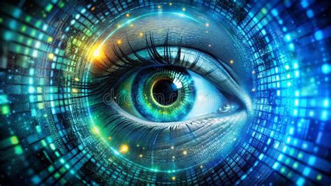 Abstract Digital Eye Visualizing Binary Data Flow And Information