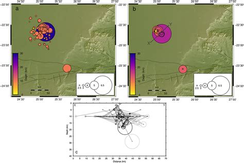 A Original And B Relocated Hypocenter Locations In Map View C