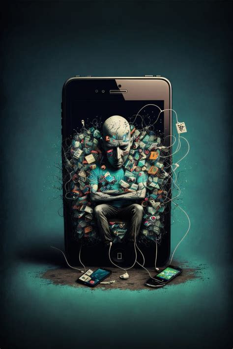 A Man Sitting In Front Of A Big Smartphone With A Lot Of Binary Code