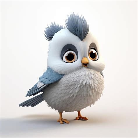 Vibrant 3d Render Of Cartoon Titmouse On White Background Stock