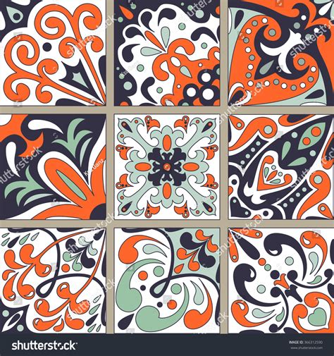 Set Beautiful Ornamental Tile Background Vector Stock Vector Royalty Free 366312590 Shutterstock