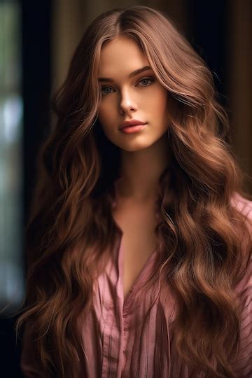 Premium Photo A Woman With Long Brown Hair With A Pink Shirt