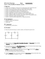 Lab 13 Series Parallel AC Resistive Circuits With Answers Docx EPT 125 AC Electricity Name Lab