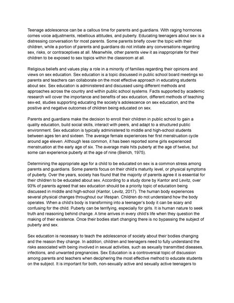 The Methods And Approaches Of Sex Education For Babes ESSAY Teenage Adolescence Can Be A