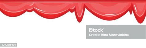 유체 드립 케첩 레드 캐러멜 두꺼운 흐르는 페인트 점액 방울이 미끄러지고 있습니다 흰색 배경의 격리된 개체입니다 플랫 만화 스타일 광택 프레임 벡터 끈적끈적한에 대한 스톡