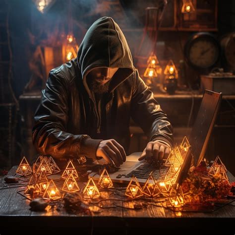 Premium Ai Image Hacker At Work With Graphic User Interface Around