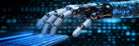 Advanced Robotic Hand Interacts With Keyboard Symbolizing The Future Of Technology And