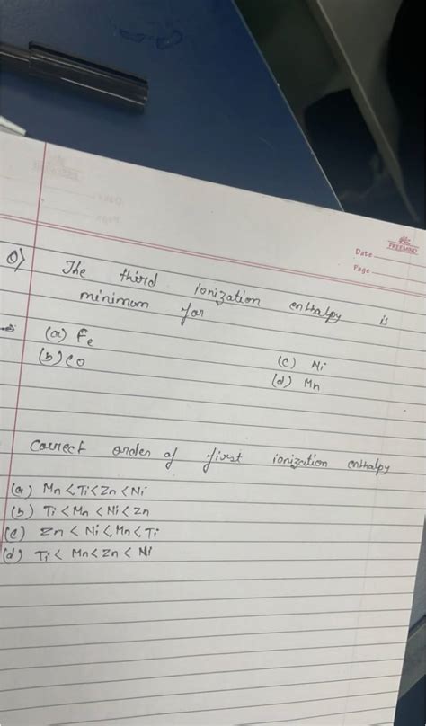 Correct Orden Of First Ionization Enthalpy Filo