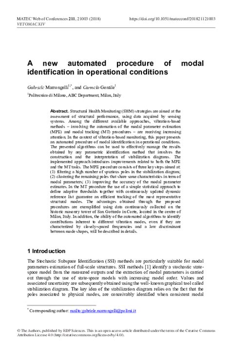Pdf A New Automated Procedure Of Modal Identification In Operational Conditions