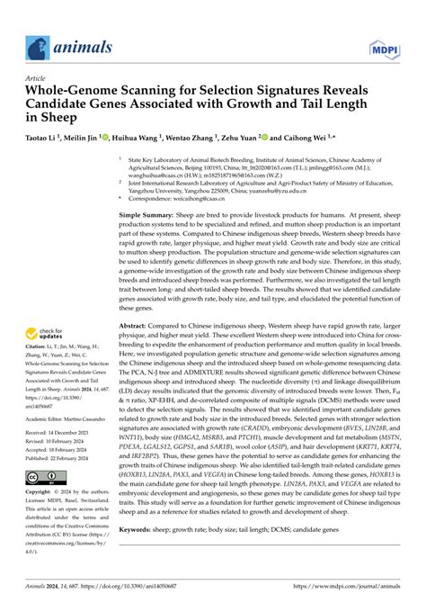 Pdf Whole Genome Scanning For Selection Signatures Reveals Candidate Genes Associated With