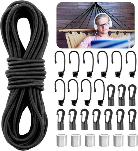 Bungee Cord 6 Mm X 10 M Black Shock Cord Round Elastic Rope With
