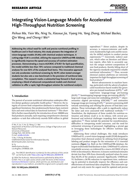 pdf integrating vision‐language models for accelerated high‐throughput nutrition screening