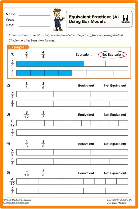 Equivalent Fractions Using Bar Models Worksheet