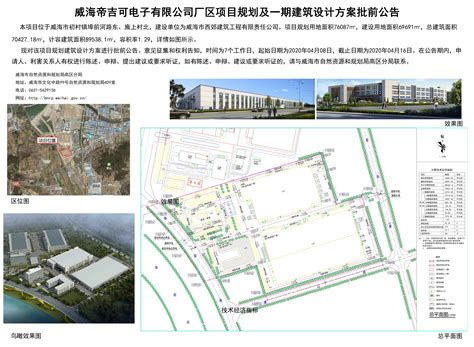 威海市自然资源和规划局 规划信息 威海帝吉可电子有限公司厂区项目规划及一期建筑设计方案和行政许可批前公告