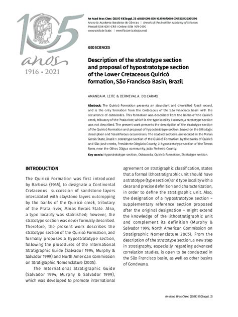 Pdf Description Of The Stratotype Section And Proposal Of