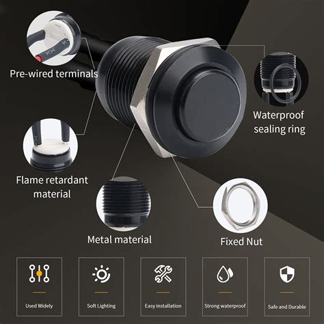 Starelo 5pcs 12mm Momentary Push Button Switch Black Shell