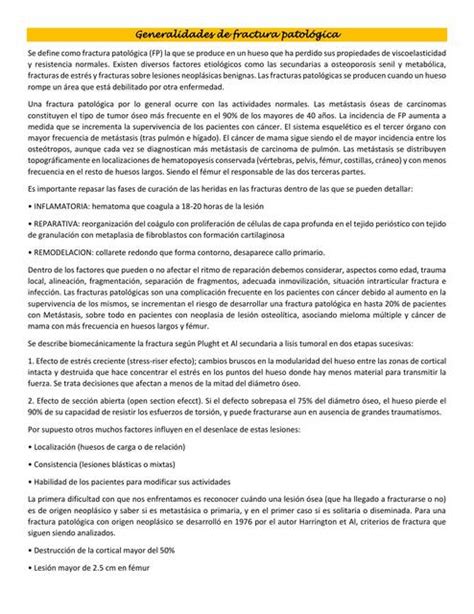 Generalidades de Fractura Patológica Resúmenes Medicina uDocz