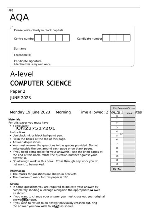 Aqa A Level Computer Science Paper 1 And 2 June 2023 Final Questions Papers And Marks Scheme