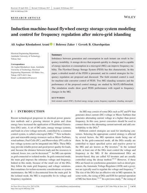 Pdf Induction Machine Based Flywheel Energy Storage System Modeling And Control For Frequency