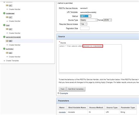 Oracle Sending Set Of Parameters For In Statement To Restful Service