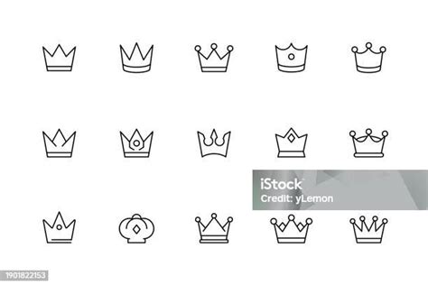 크라운 아이콘 세트 로얄 크라운 라인 아이콘입니다 왕관 세트입니다 편집 가능한 획 벡터 일러스트 레이 션입니다 공주에 대한 스톡 벡터 아트 및 기타 이미지 Istock