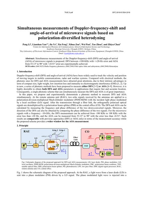 Pdf Simultaneous Measurements Of Doppler Frequency Shift And Angle Of Arrival Of Microwave