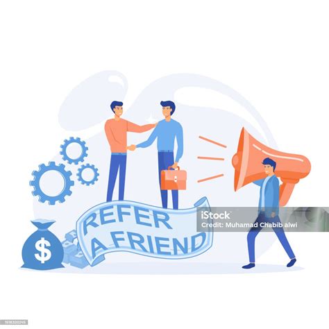 친구 추천 개념 사람들은 친구를 추천하고 보상을 받는 확성기로 외칩니다 개념에 대한 스톡 벡터 아트 및 기타 이미지 개념 개념과 주제 고객 Istock