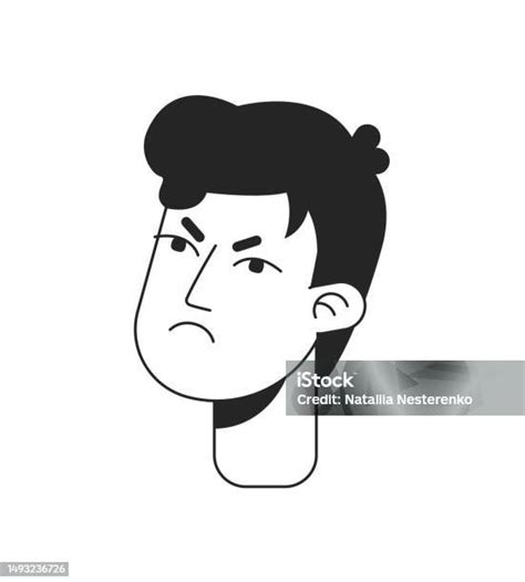 주름진 눈썹 단색 플랫 선형 캐릭터 머리를 가진 화난 청년 2차 도형에 대한 스톡 벡터 아트 및 기타 이미지 2차 도형