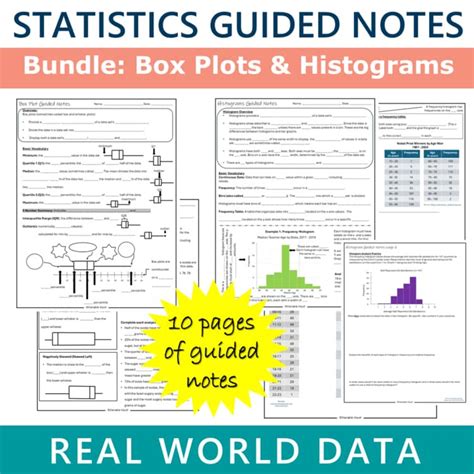 Statistics Guided Notes Bundle Box Plots Box And Whisker And Histograms
