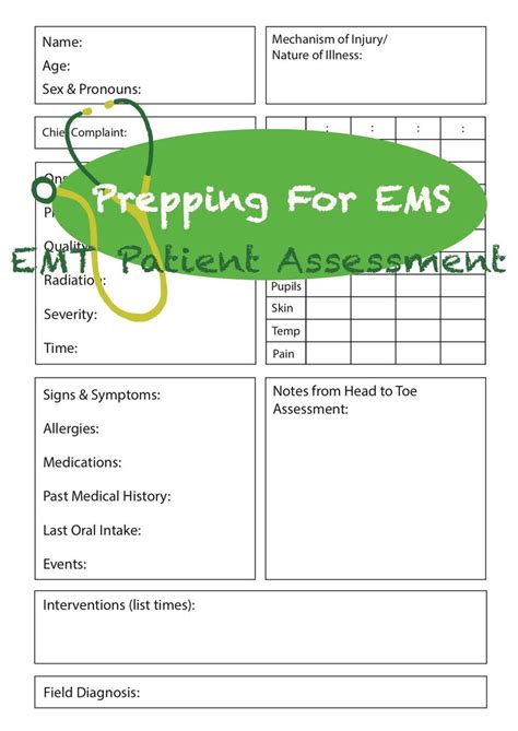 EMT Babe Patient Interview Assessment EMS Practice Chart Digital Download Etsy