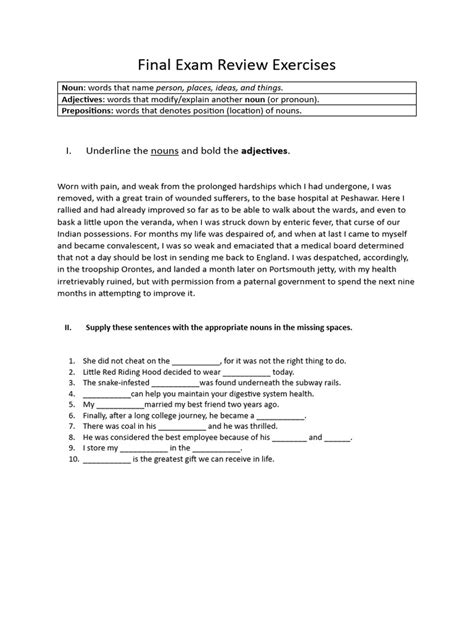 Final Exam Review Exercises Pdf Noun Linguistics