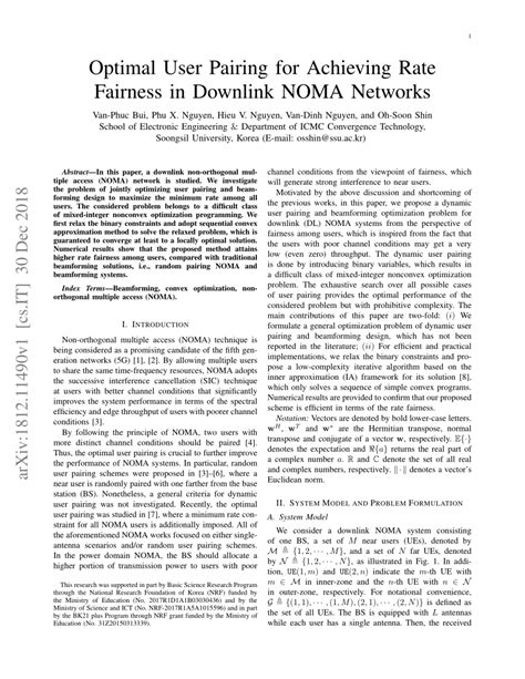 Pdf Optimal User Pairing For Achieving Rate Fairness In Downlink Noma