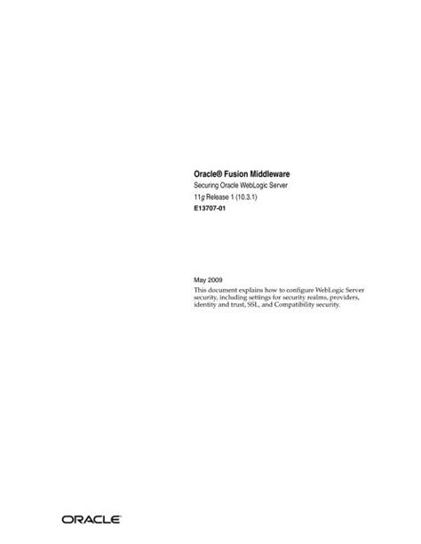 Oracle Fusion Middleware Securing Oracle Weblogic Server