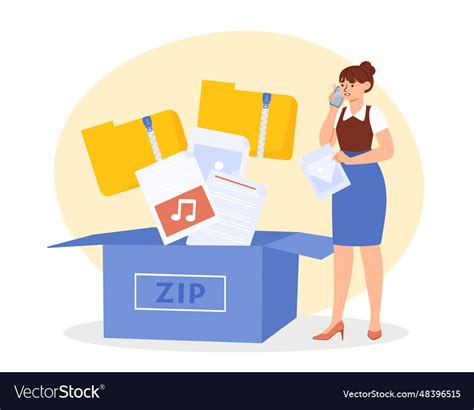 Woman With Zip Files Concept Royalty Free Vector Image