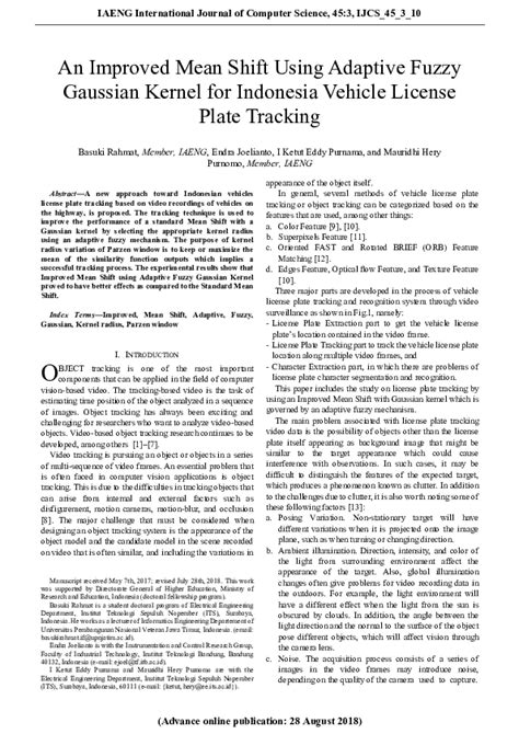 Pdf An Improved Mean Shift Using Adaptive Fuzzy Gaussian Kernel For Indonesia Vehicle License