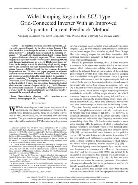 Wide Damping Region For Lcl Type Grid Connected Inverter With An Improved Capacitor Current