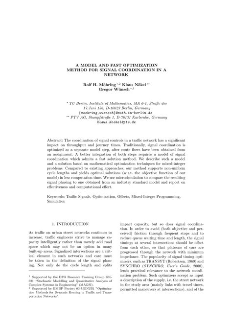 Pdf Optimization Of Signalized Traffic Networks