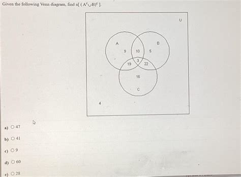 Solved Given The Following Venn Diagram Find N[ Aub ] A