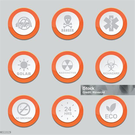 Warning Sign Orange Vector Button Icon Design Set Stock Illustration