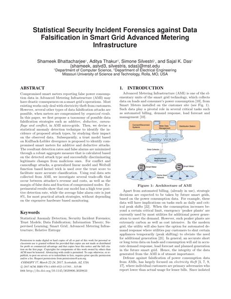 Pdf Statistical Security Incident Forensics Against Data Falsification In Smart Grid Advanced