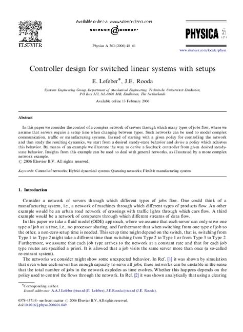 Pdf Controller Design For Switched Linear Systems With Setups