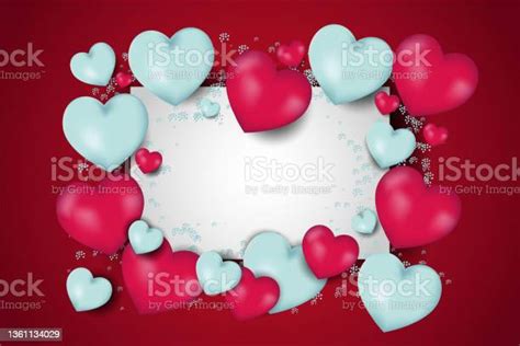 벡터 발렌타인 데이 배경 사실적인 3d 블루와 레드 3d 풍선 심장 모양 2월 14일 사랑 로맨틱 한 휴일 카드 초대장 표지 배너 포스터 텍스트공간을 복사합니다 3차원